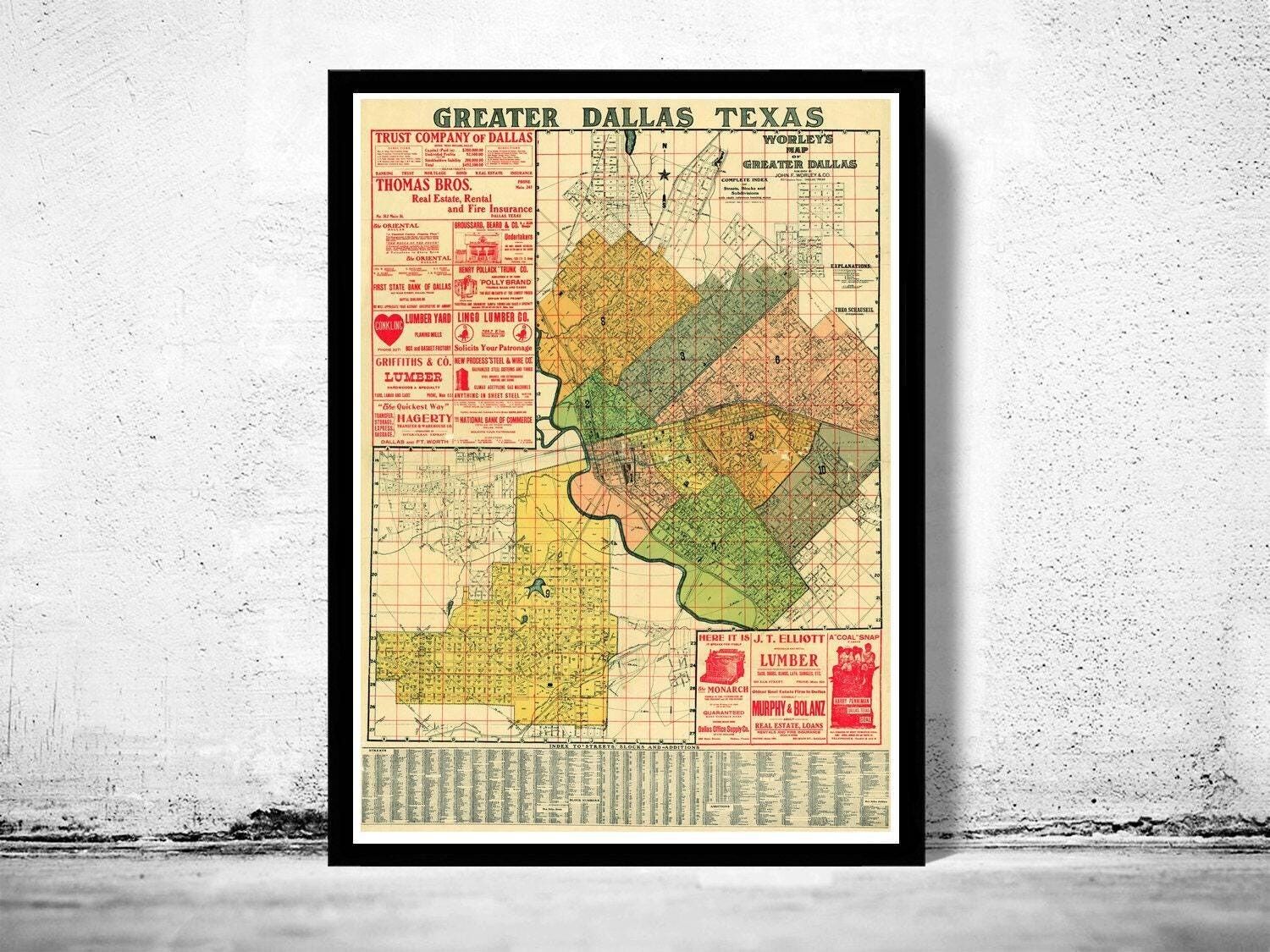 Buy wholesale Old map of Dallas 1905 Texas Vintage Map | Vintage Map ...