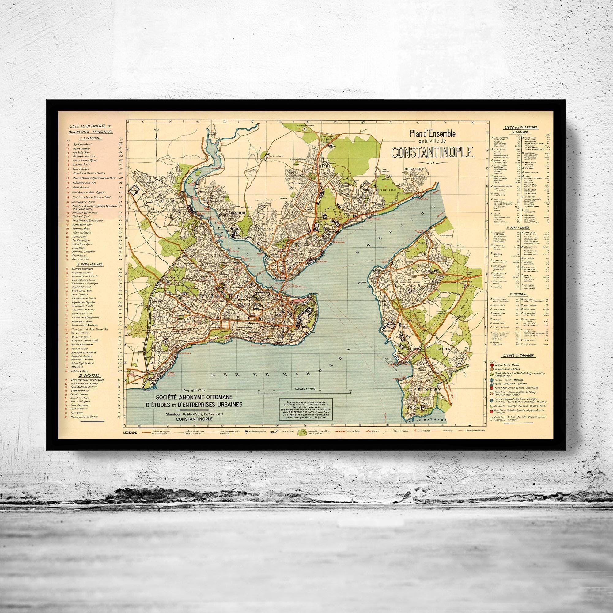 Buy wholesale Old Map of Istanbul 1922 Constantinople Turkey Vintage ...