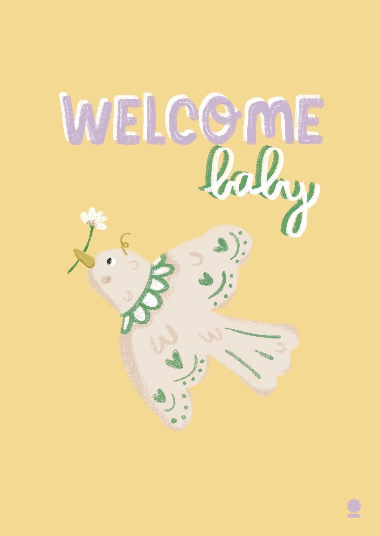 Achat Carte Naissance illustrée - Welcome baby vichy oiseau en gros