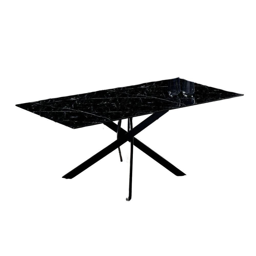 Achat Table Repas JESSICA Métal noir et plateau en verre 180 cm 6 à 8 ...