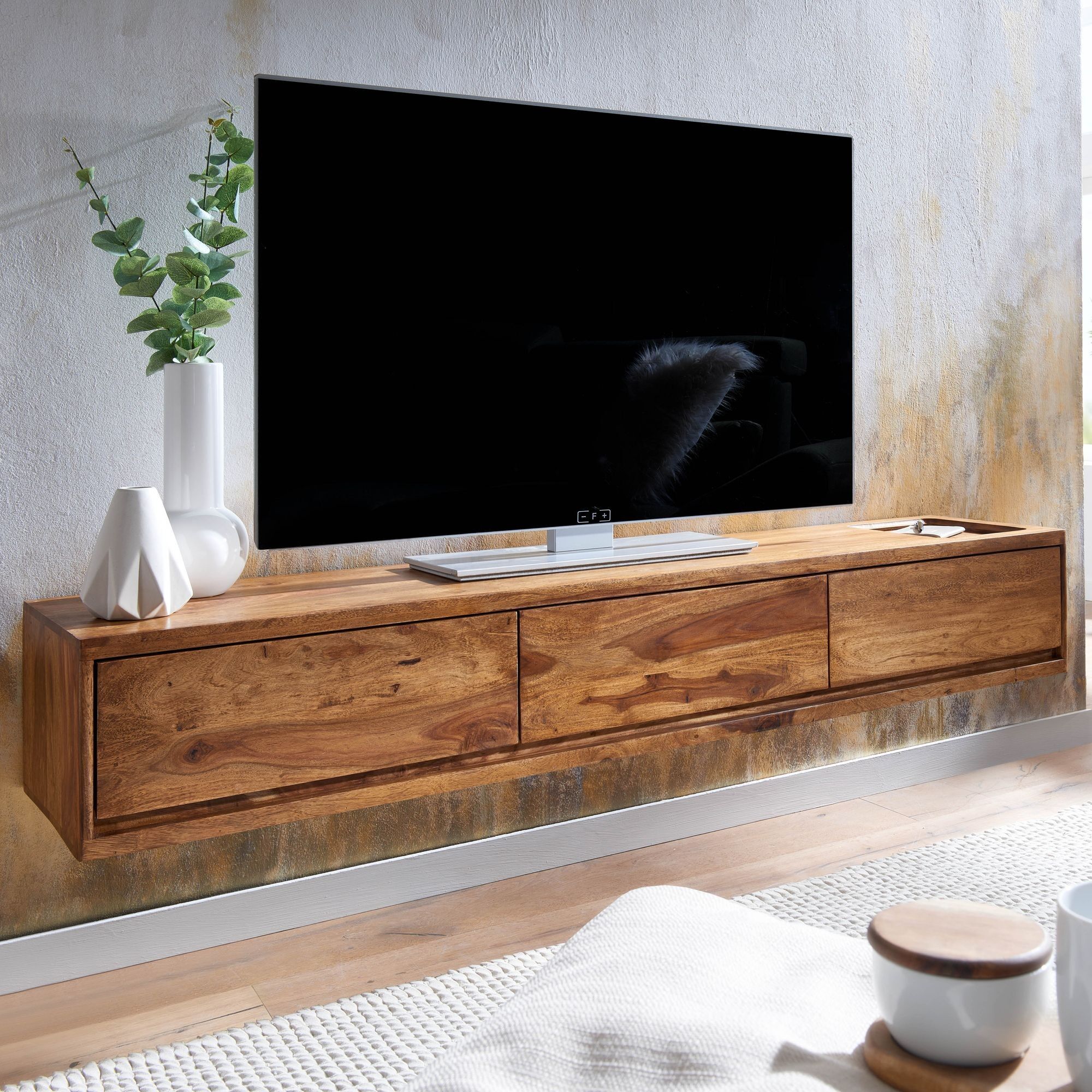 Buy wholesale Lowboard Hanging Sheesham Solid Wood 160x25x35 cm TV ...