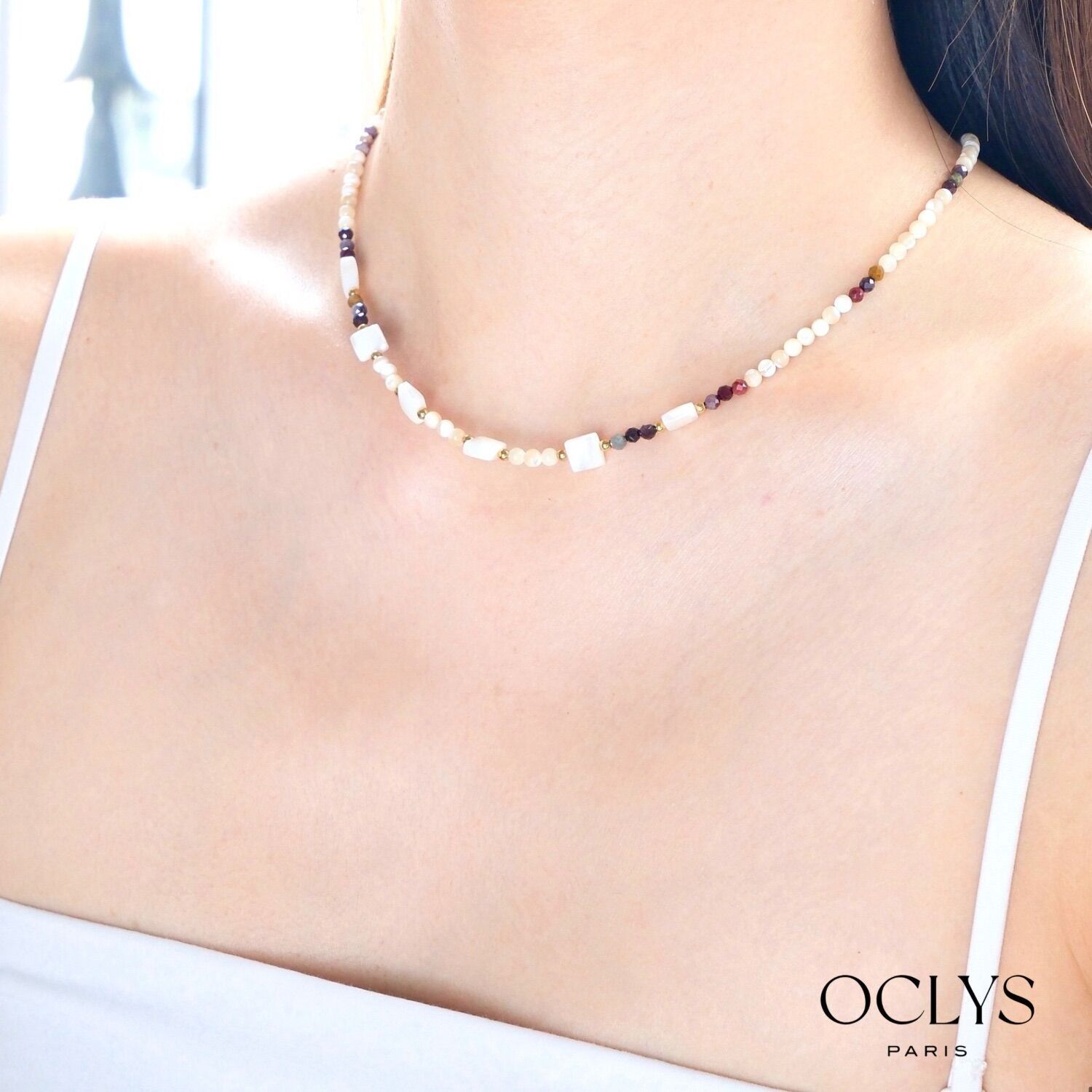 Buy wholesale Xala gold stainless steel beige natural stone necklace