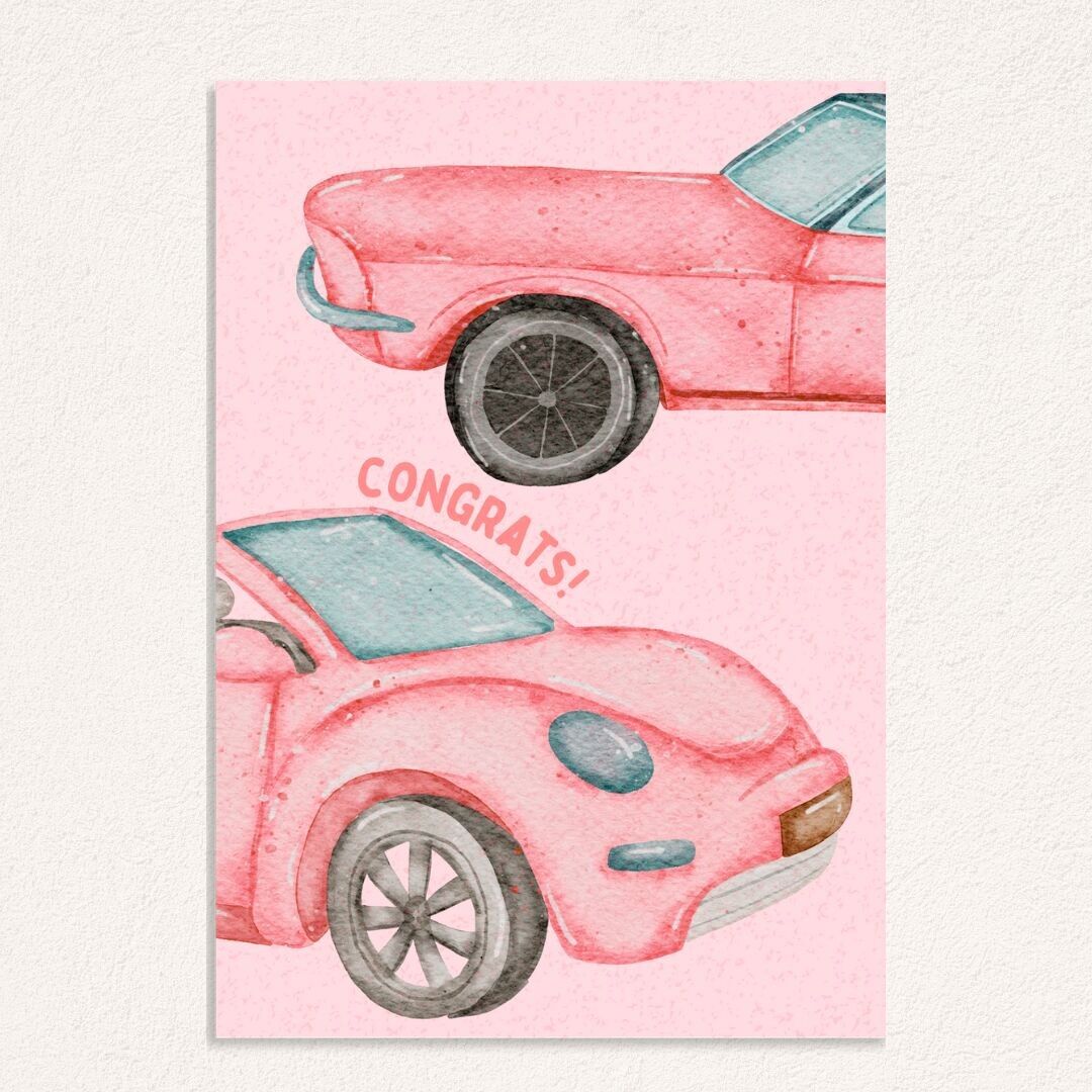 Buy wholesale congratulations card with pink car | driver's license ...