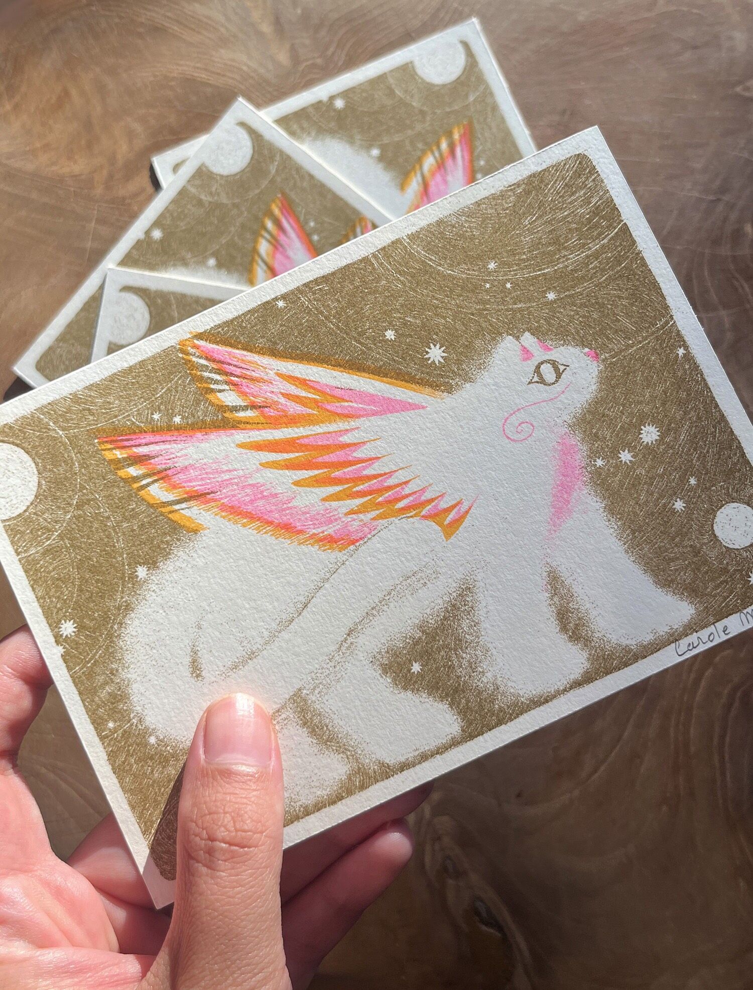 Achat Carte illustrée risographie "Chat des Neiges" + enveloppe - 14,3 ...
