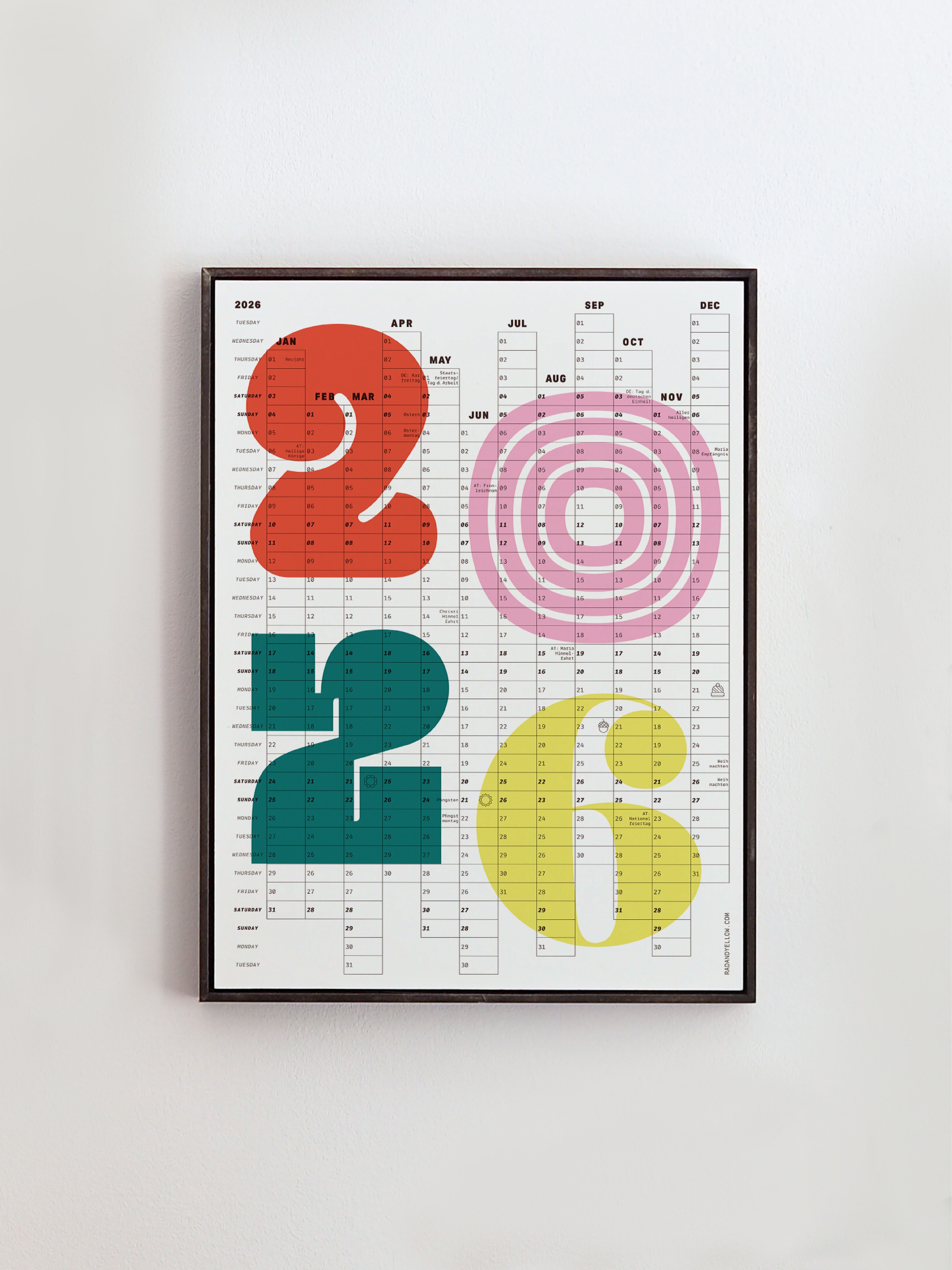 Achat Calendrier mural A2/A1 2026 - Calendrier annuel 2026 - Impression ...